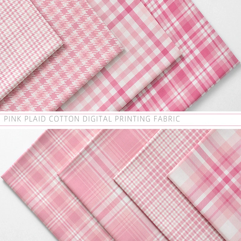 Pink-Plaid-Fabric-Pure-Cotton-Digital-Printing-for-Sewing-Children-Clothes-Dress-Patchwork-per ...