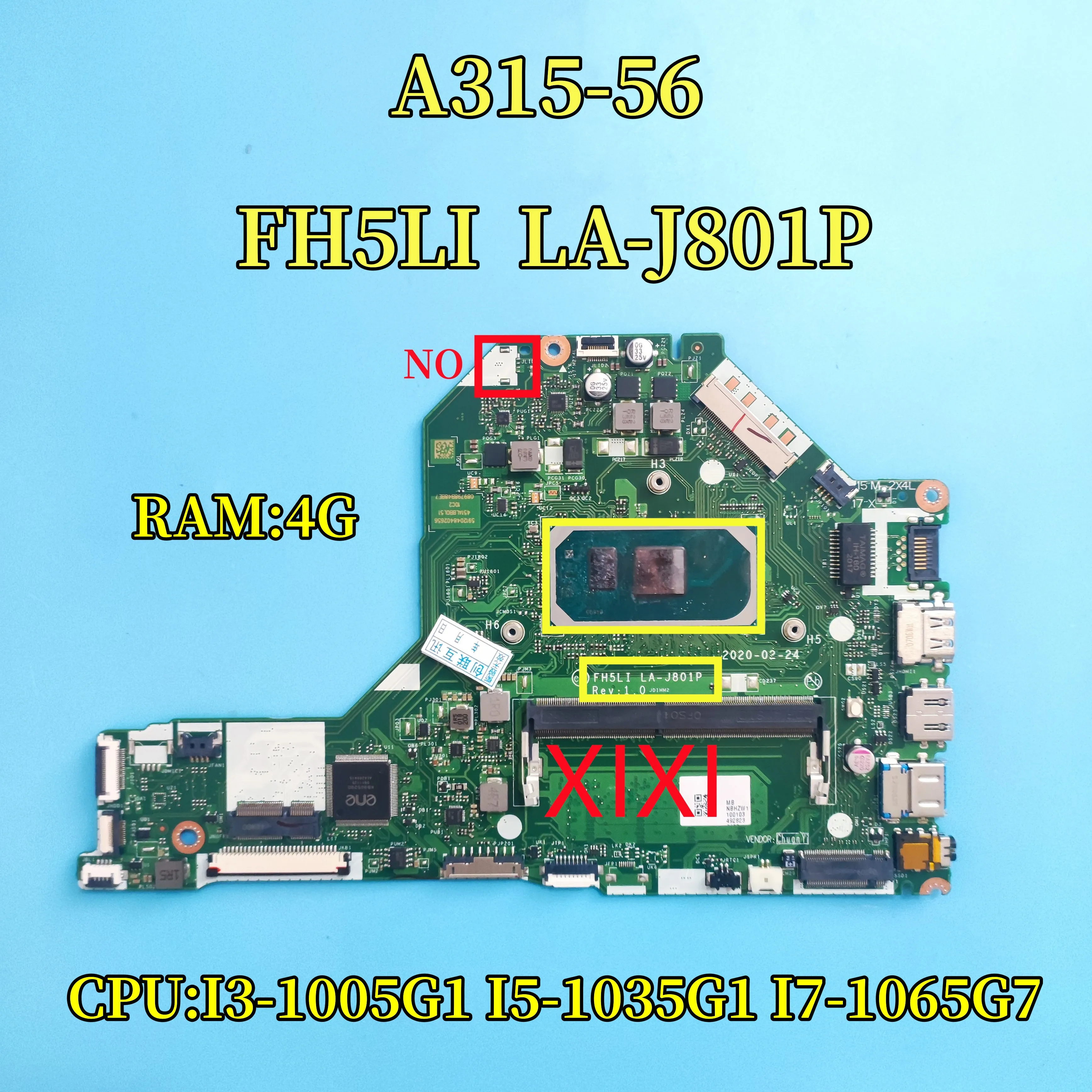 FH5LI-LA-J801P-For-ACER-Aspire-A315-56-Laptop-Motherboard-With-CPU-I3 ...