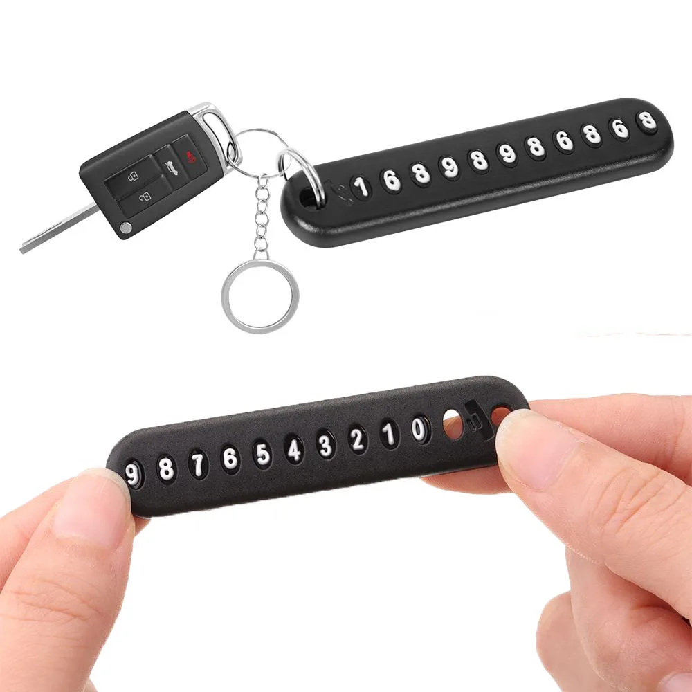 Creative-Keychain-with-Phone-Number-Plate-Black-Plastic-Anti-lost-Key ...
