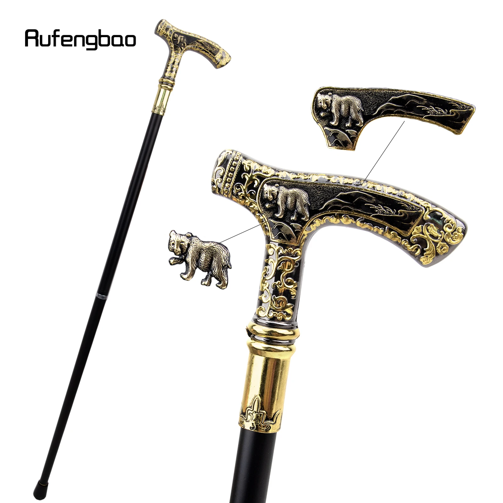 Gold-Black-Luxury-Bear-Handle-Walking-Cane-Fashion-Decorative-Walking ...