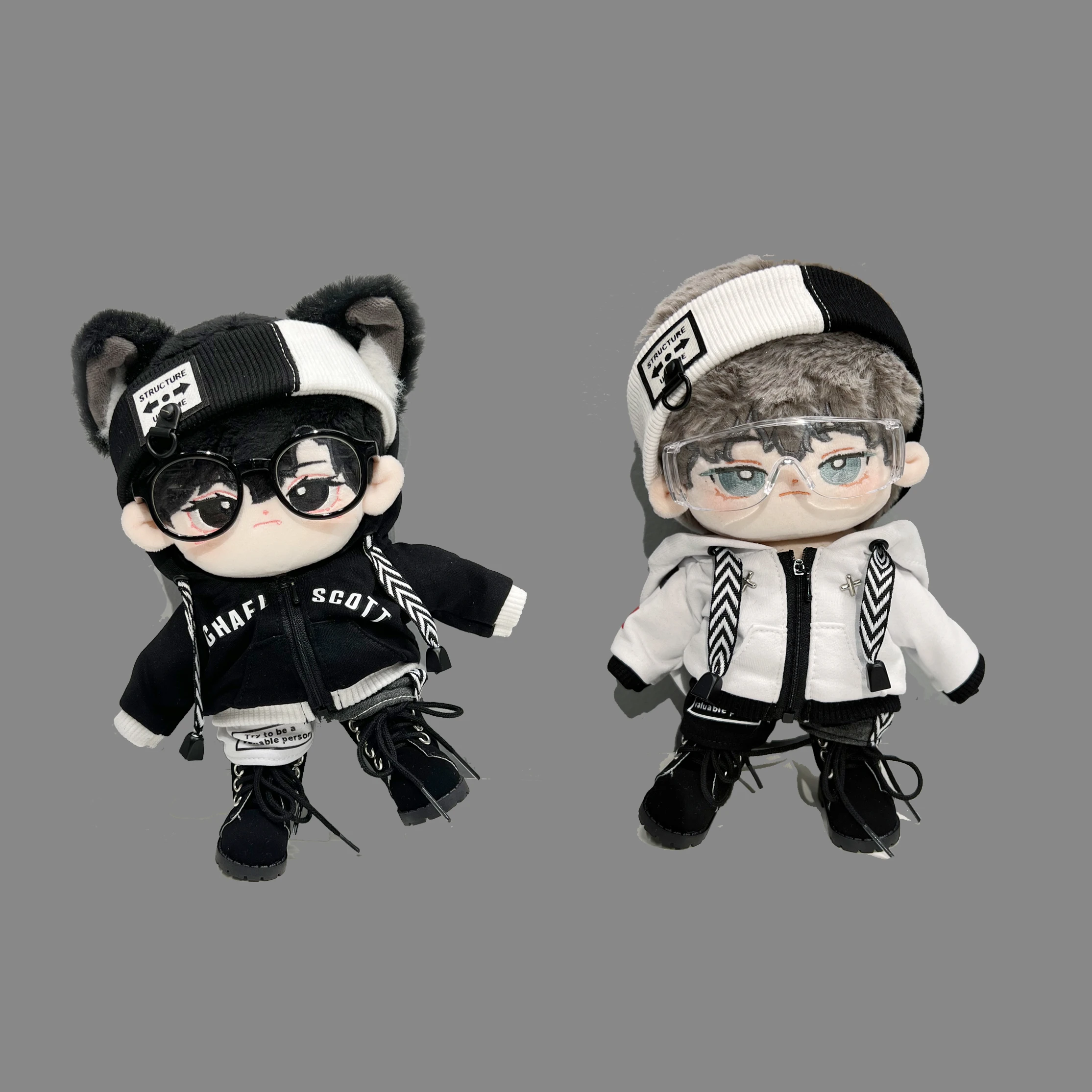 in Stock 15/20cm Plush Doll's Clothes 5PC Cool Suit Black Sweater ...