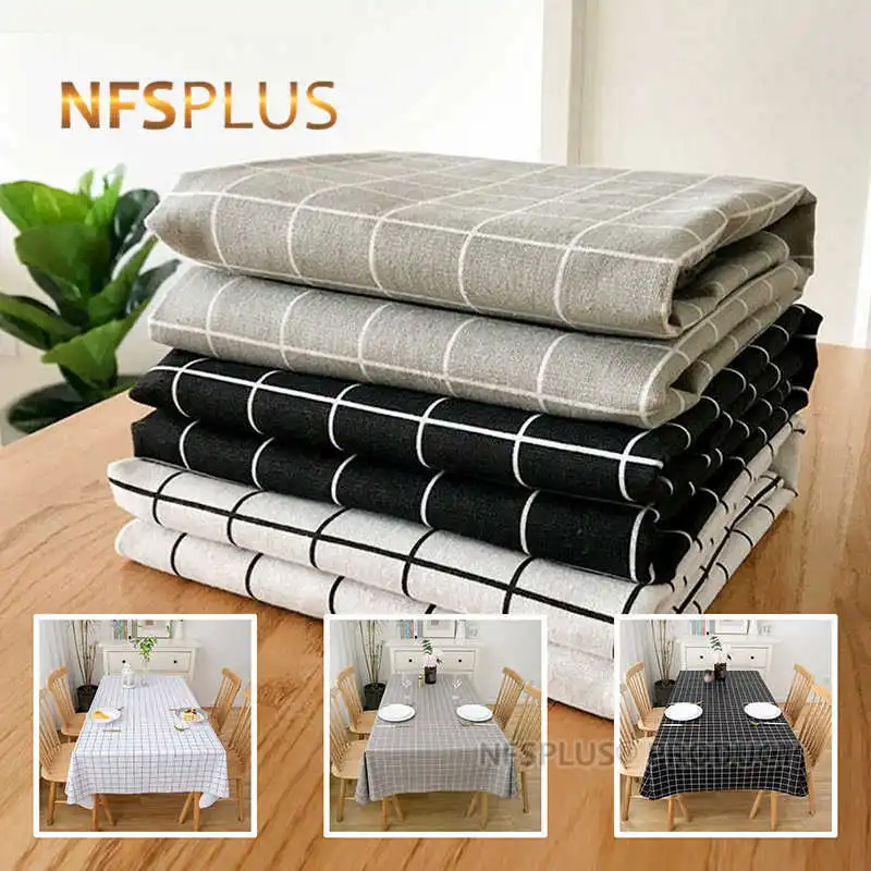 Plaid Table Cloth Rectangular Tablecloth Dinning Wedding Cotton Linen ...