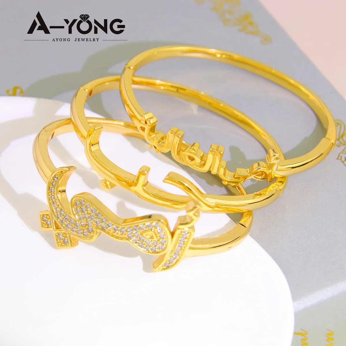 Arab-Gold-Color-Cuff-Bracelet-21k-Gold-Plated-Zircon-Letter-Copper ...