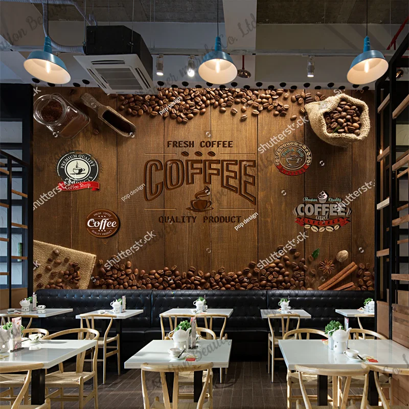 wallpapers retro coffee shop cafe background wall paper papel de parede ...