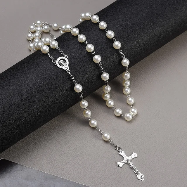 Vintage Pearl Bead Chain Christian Catholic Rosary Cross Rosary Pendant ...