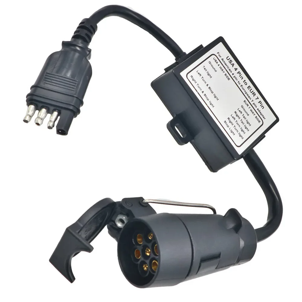 US-4-Pin-To-EU-7-Pin-Trailer-Adapter-Lead-Converter-With-Cable-Wiring ...