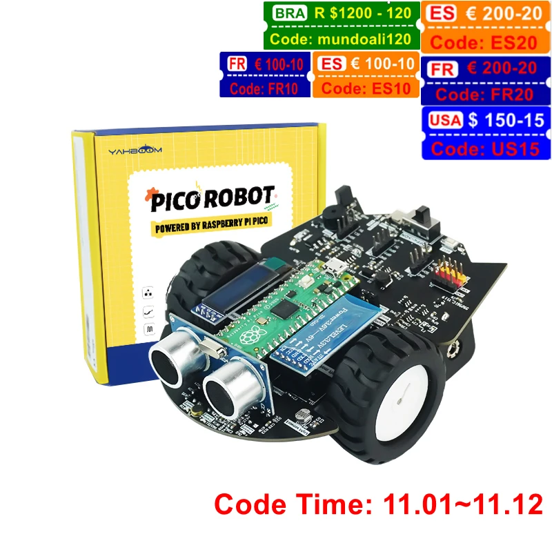 Raspberry Pi Pico Robot Electronic Diy Kit With Light Sensor Rgb Infrared Micropython ...