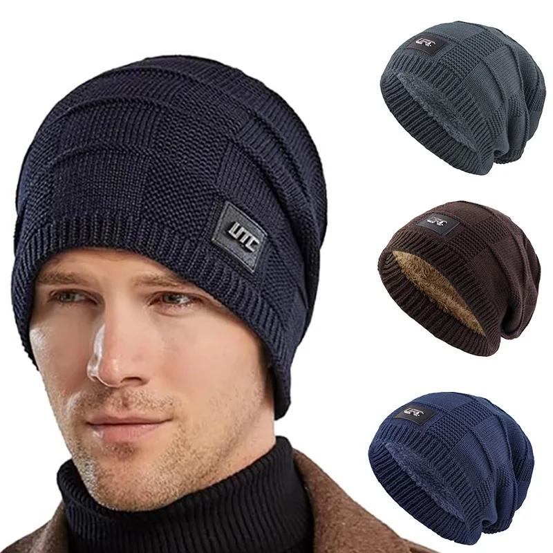 New Winter Warm Hat Men's Outdoor Wool Knitted Cap Plus Fleece Beanie ...
