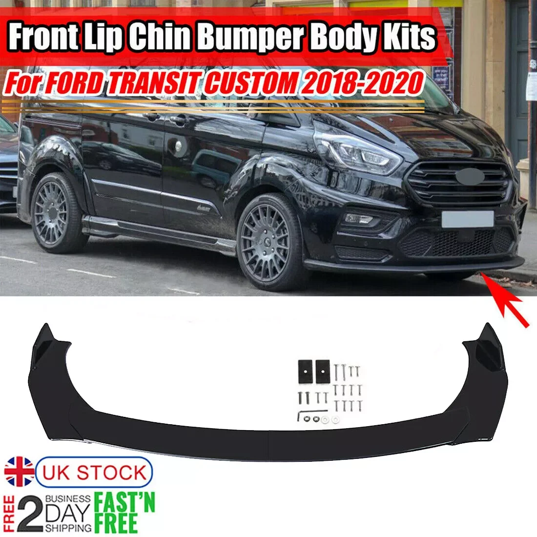 FOR FORD TRANSIT CUSTOM 2018-2020 Front Bumper Lip Spoiler Splitter ...