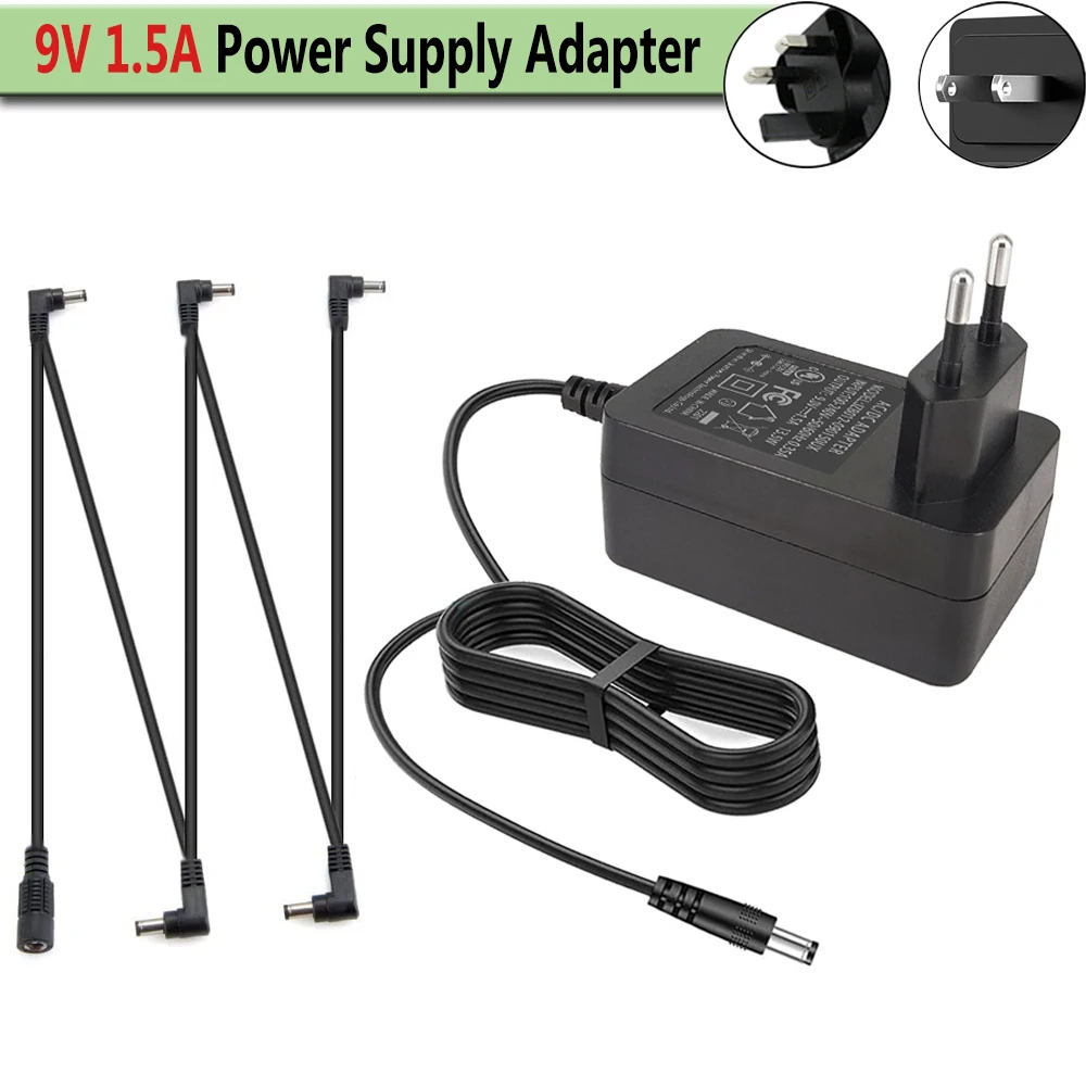 Guitar Power Cord 9V 1.5A Charger,AC to DC 9 V Adapter for Casio Piano ...