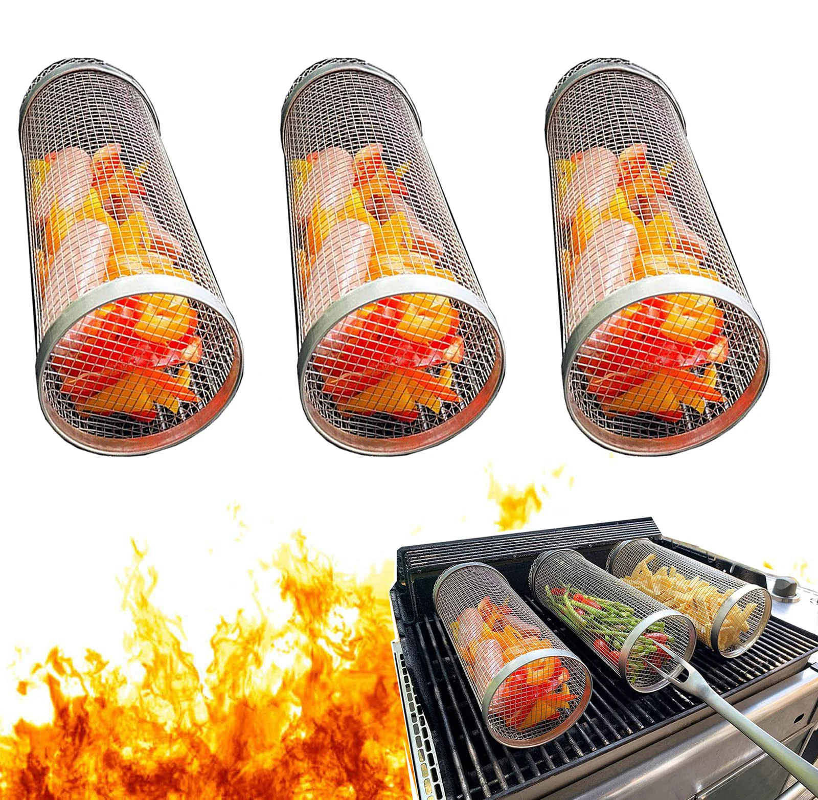 Edelstahl Grill Rolling Grill korb Rack Koch grill Rost im Freien rund ...