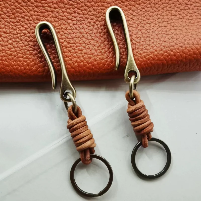 Zinc Alloy U-shape Fish Hook Keyring Retro Genuine Leather Keychain ...