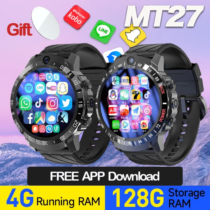 MT27 Smart Watch Men 4G Network for Youtube 4G+128G Dual Camera SIM ...