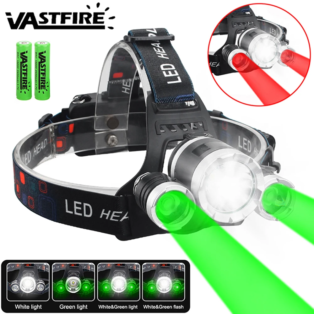 Powerful-LED-Headlamp-Green-Red-UV-395nm-White-Dual-Light-Headlight-USB ...
