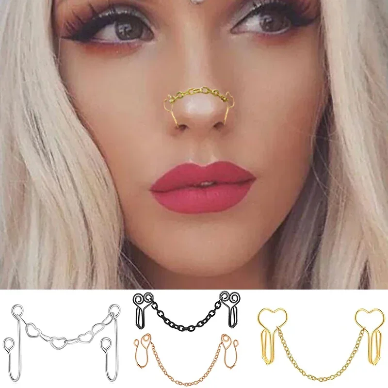 Stainless Steel Nose Chain for Women Gold Color Punk Noses Chains No ...
