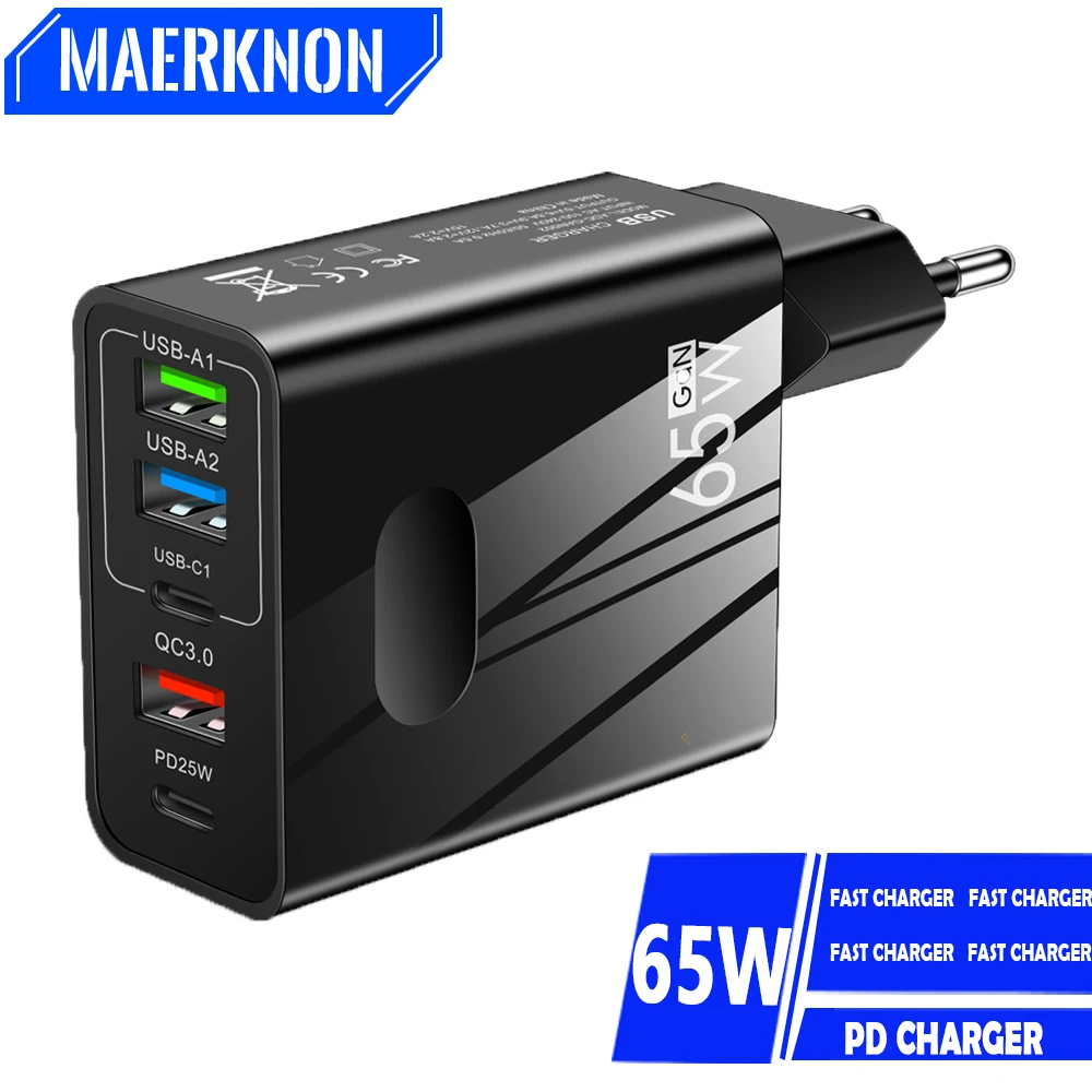 65W GaN Charger Fast USB Chargers Type C PD Phone Charger 5 Port Quick ...