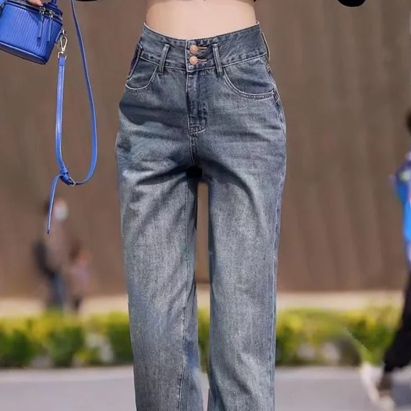 With-Pockets-Pants-For-Woman-Straight-Leg-High-Waist-Shot-Women-s-Jeans ...