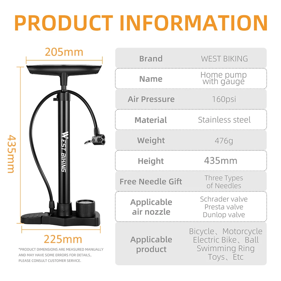Electric Bikes WESTGIRL Bike Pump With Pressure Gauge - 11 Bar / 160 ...