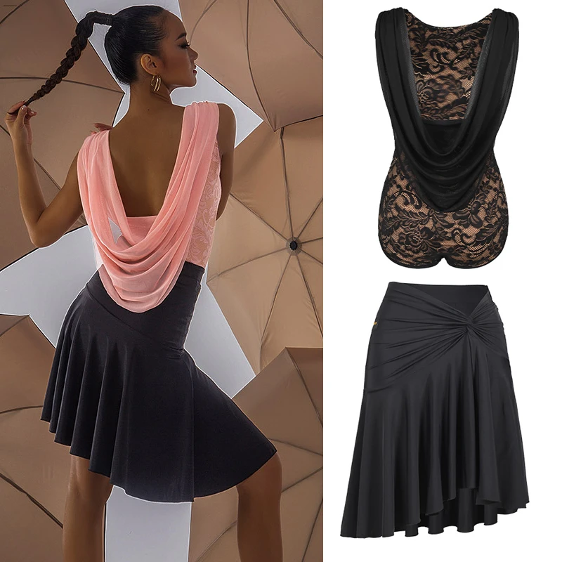 Women'S Latin Dance Costume Mesh Backless Latin Tops Skirts Modern ...