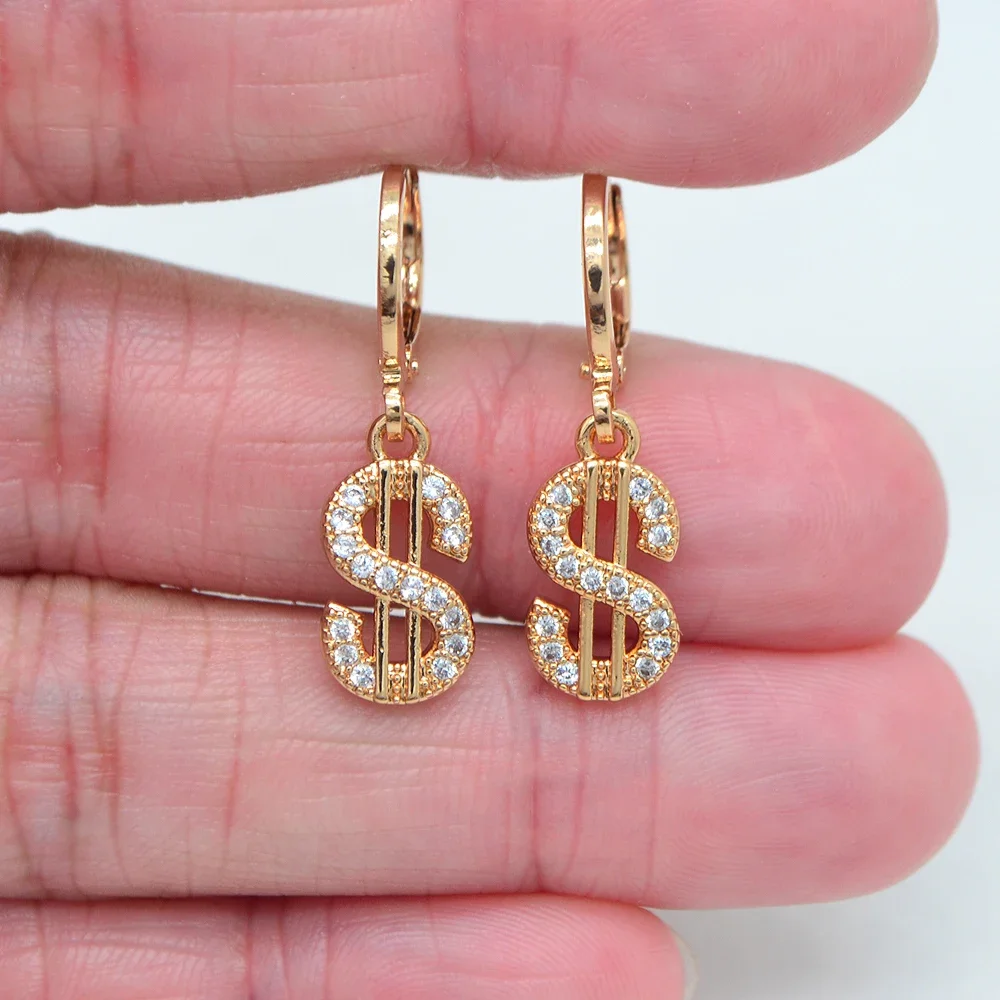 Gold-Color-Women-Clear-Cubic-Zirconia-CZ-US-Dollar-Sign-Drop-Earrings ...