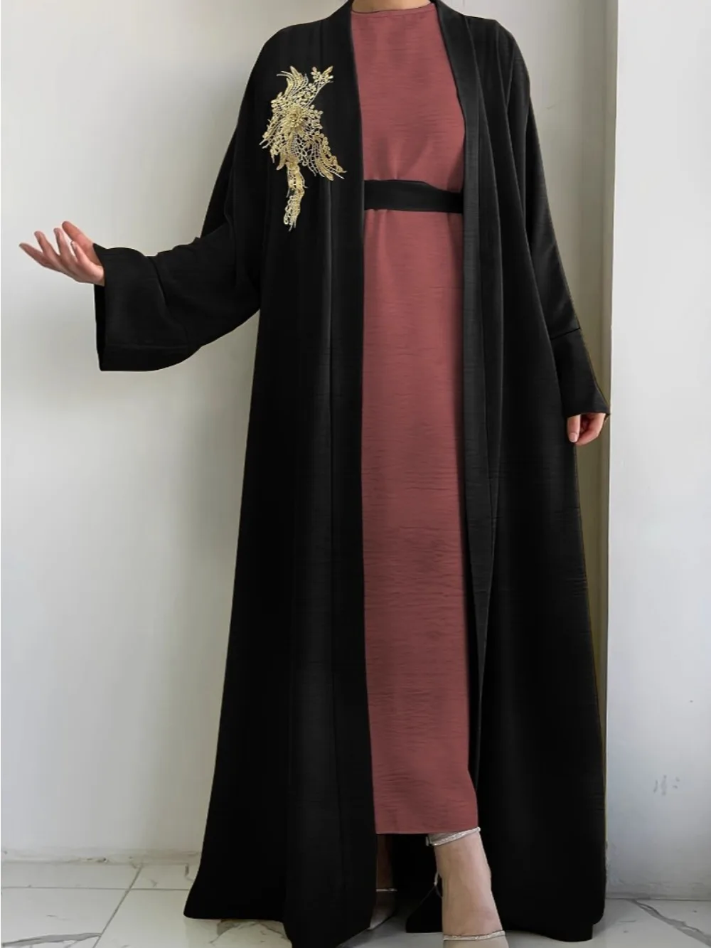 2 Piece Set Women Modest Cardigan Inner Dress Lace-up Muslim Sets Ramadan Morocco Dubai Ensemble ...