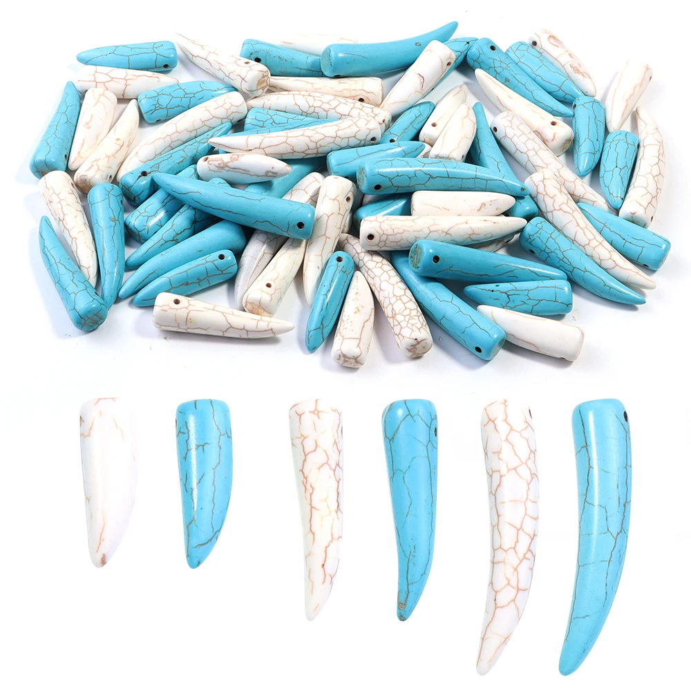 10/20PCS Bull Horn Shaped Turquoise Beads Tusk Natural Stone Beads for ...
