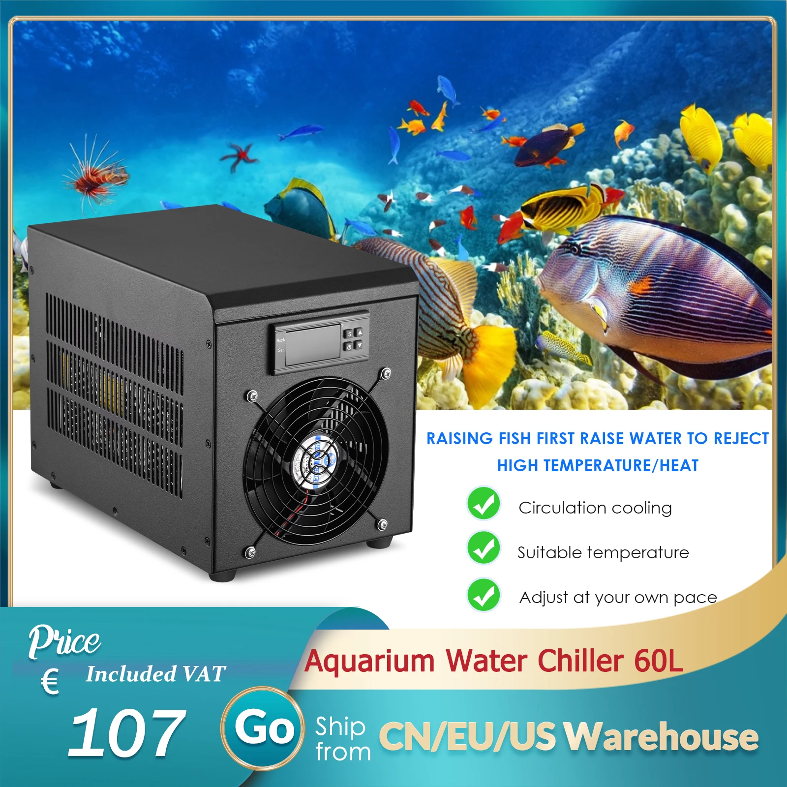 Aquarium Chiller 60L / 15.85 Gallon - Quiet Cooling For Fish Tanks With ...
