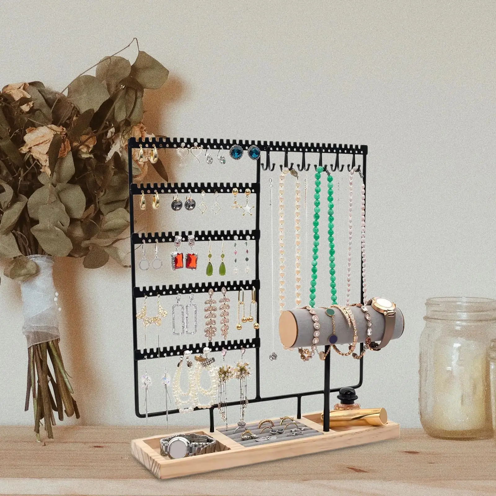 Earring-Holder-Women-Gift-Multi-Layer-Brackets-Large-Wooden-Tray ...