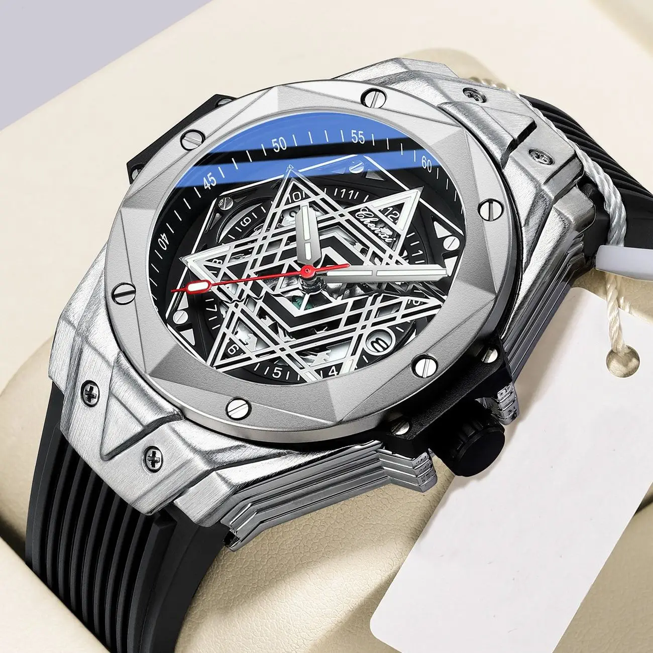 Unique-Silver-Men-s-Watches-Rubber-Strap-Waterproof-Royal-Hexagram ...