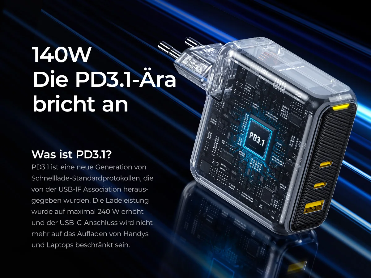 Зарядное устройство AOHI Magcube Pro 140W GaN с поддержкой PD3.1, 3 ...