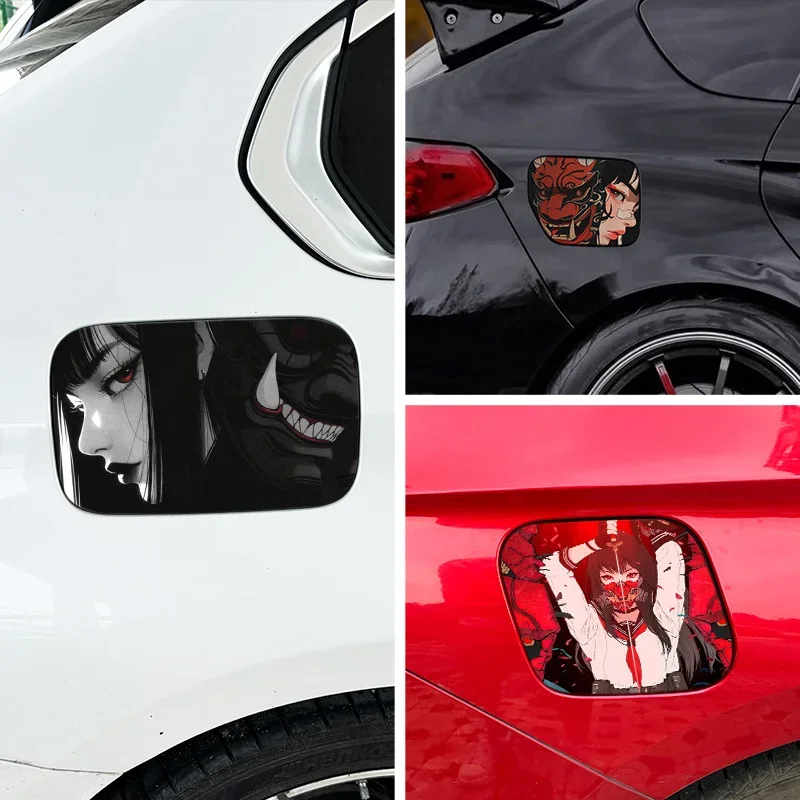 1PC Anime Girl & Hannya Mask Design Fuel Tank Cap Sticker - Decorative ...