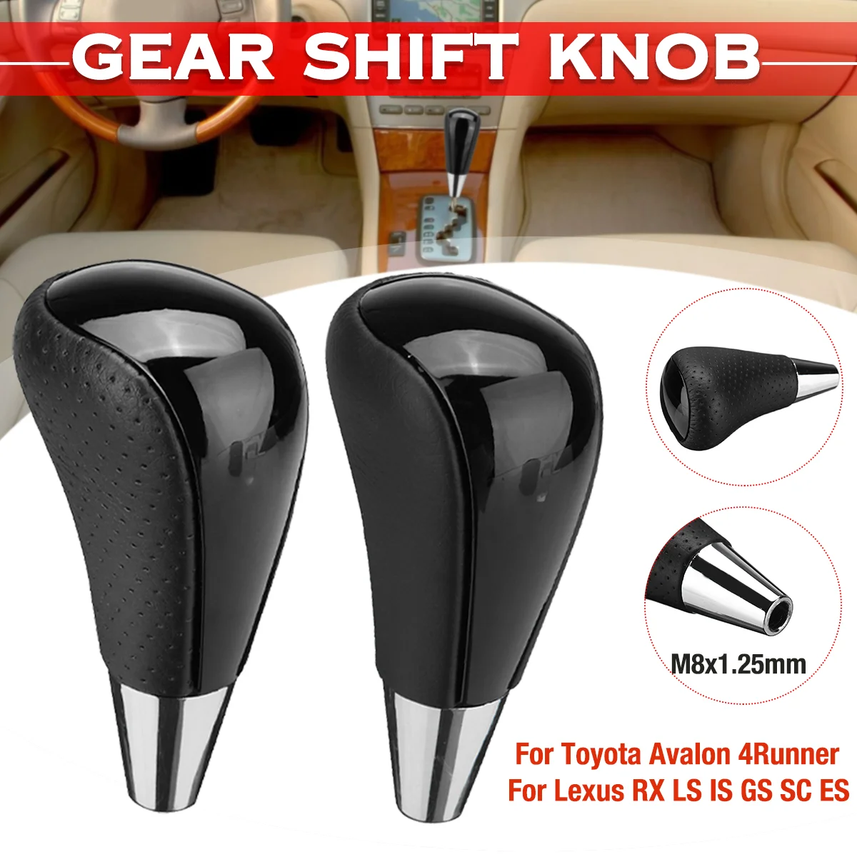 1X AT Car Gear Shift Knob PU Leather Shifter Lever Gear Stick For ...