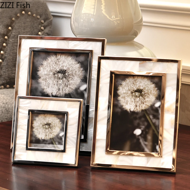 Natural-Shell-Photo-Frames-Golden-Alloy-Framed-Art-Figures-Portrait ...