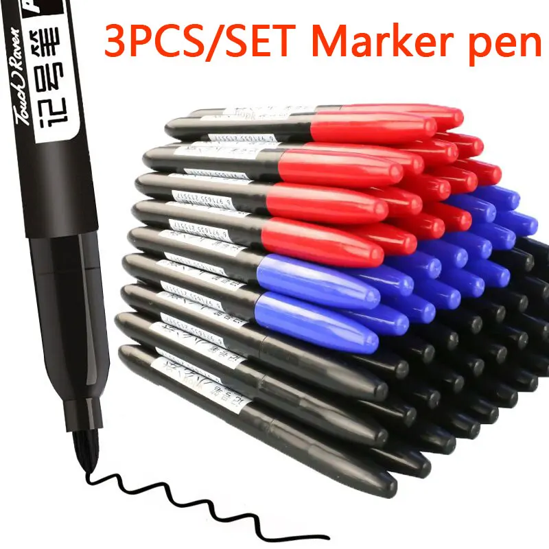 3PCS double tip permanent marker black red blue waterproof and oily ...