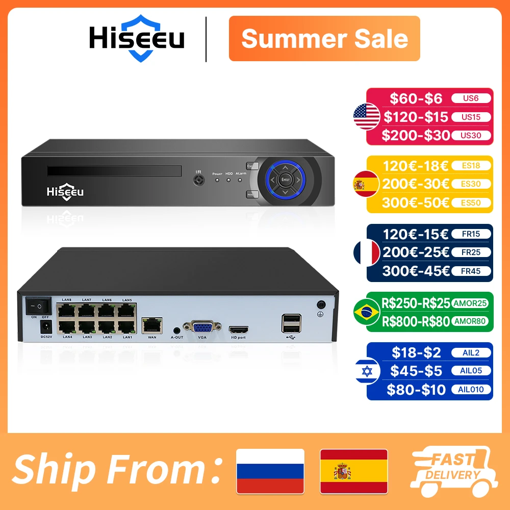 Hiseeu H.265+ 4CH 10CH 16CH POE NVR For IP Security Surveillance Camera ...