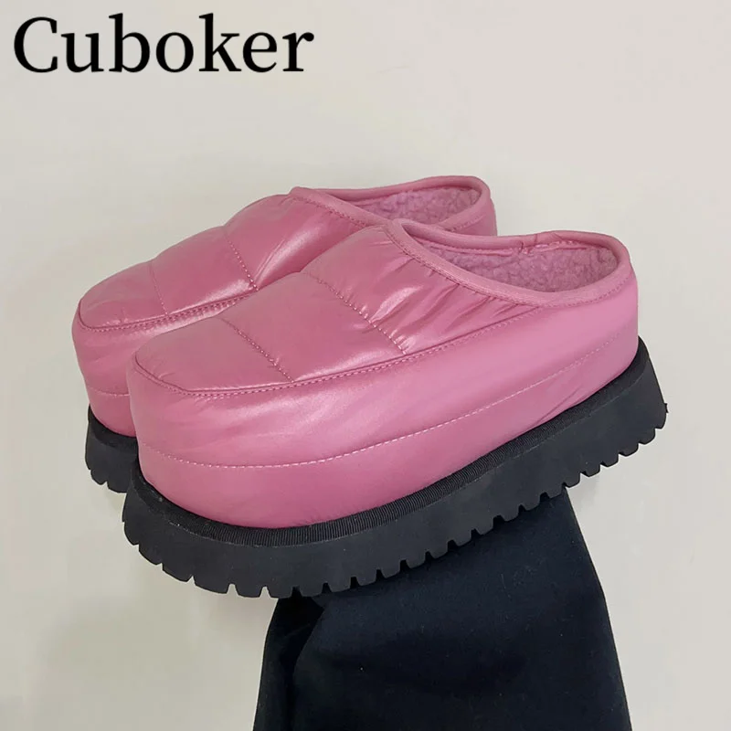 Winter-Hot-Sale-Waterproof-cloth-Women-Slippers-Round-Toe-Flat-Fur ...