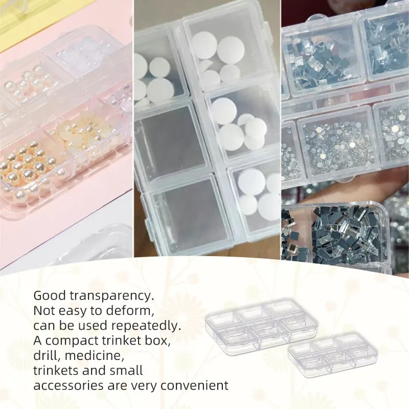 5Pcs 6 Grid Clear Plastic Portable Storage Box Convenient Pill ...