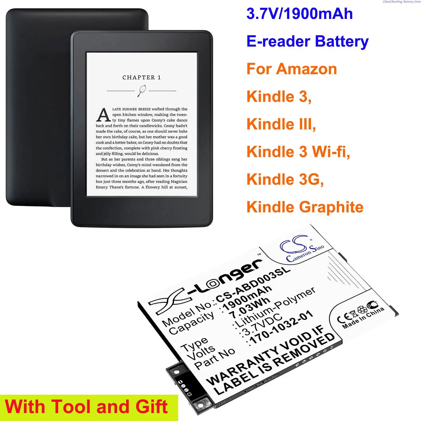 OrangeYu 1900mAh Battery 170-1032-01, S11GTSF01A for Amazo n Kindle 3 ...