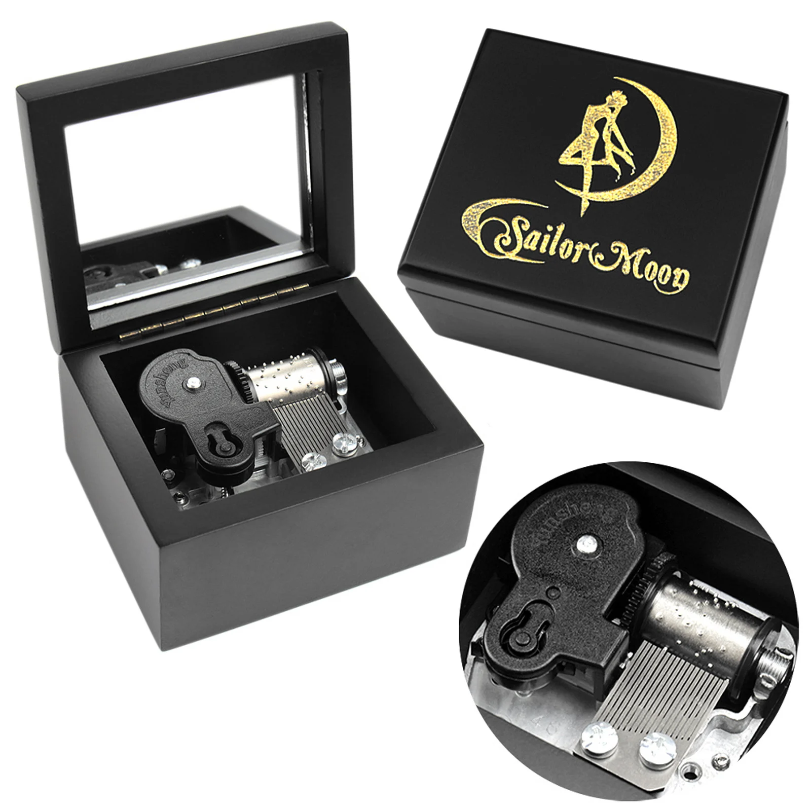 Rosiking-Wooden-Black-Mirrored-Clockwork-Music-Box-Sailor-Moon-For ...
