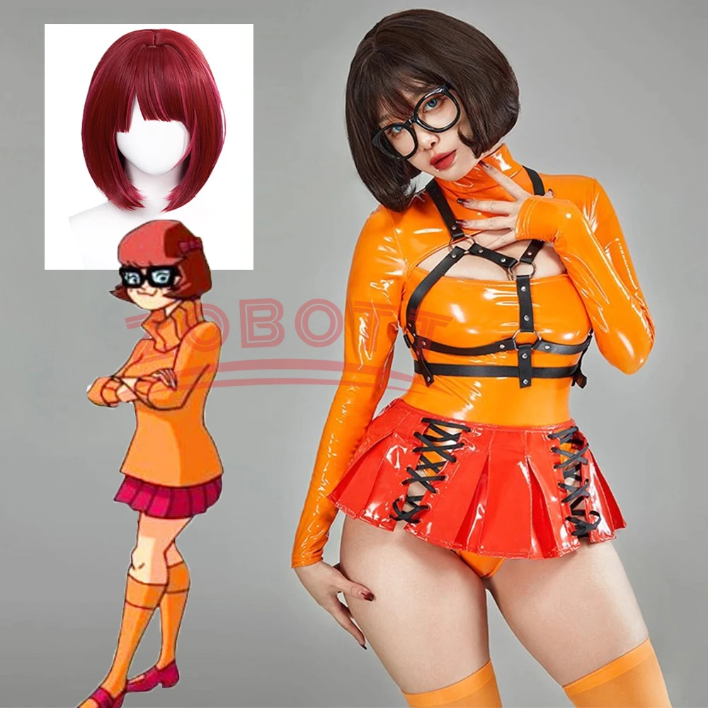 Anime Velma Cosplay Costume Women Lingerie Orange Chest Open Bodysuit anime-velma-cosplay-costume-women-lingerie-orange-chest-open-bodysuit