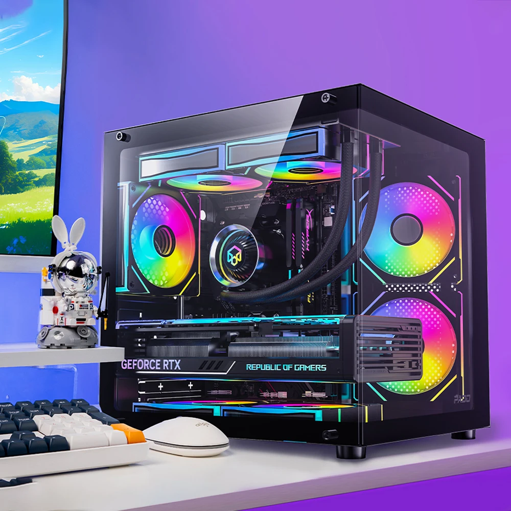 PADO YL M-ATX Gaming PC Case Desktop 270° Sea View Room Computer Case Without A-pillar Double ...