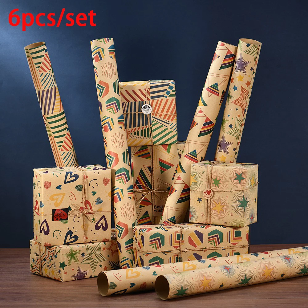 6 Types of Star Heart-shaped Gift Wrapping Paper Retro Kraft Paper ...