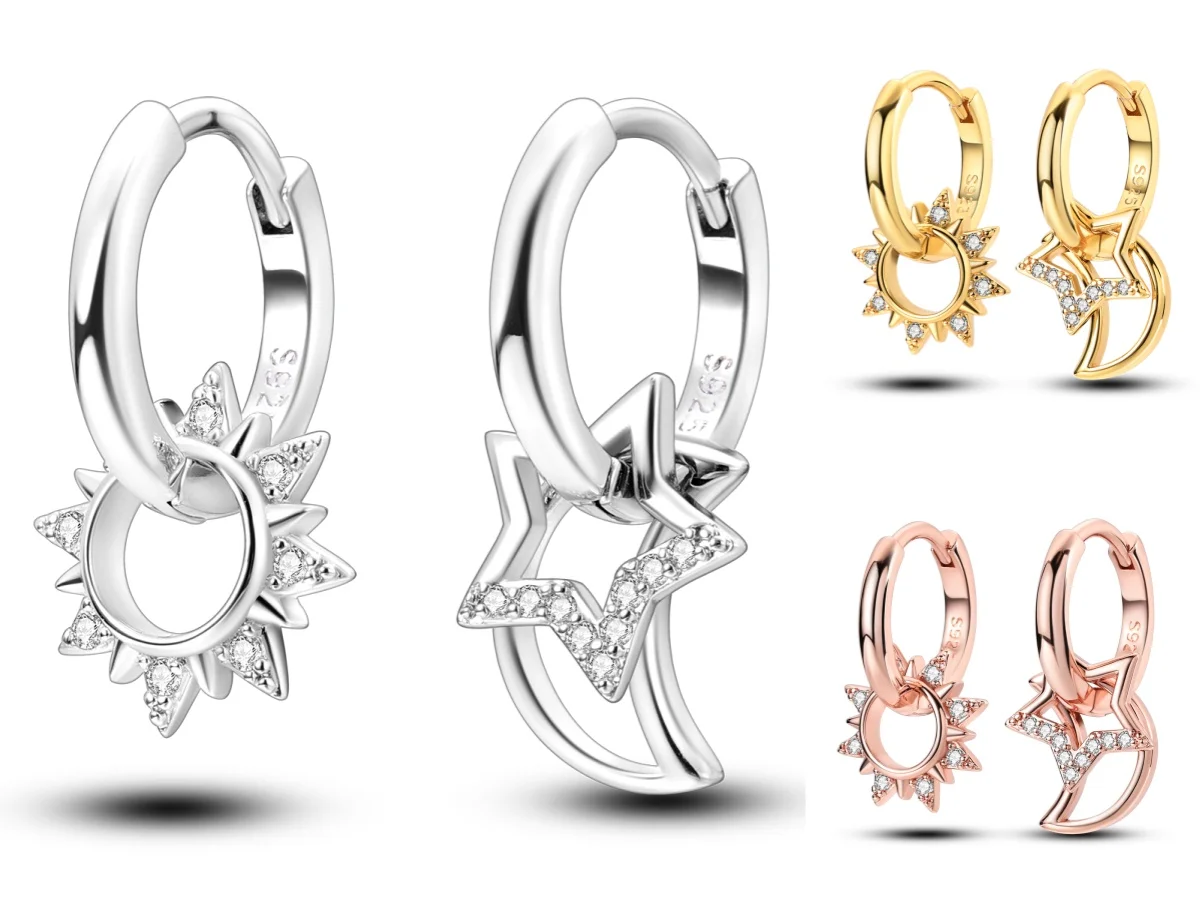 2024-New-Sterling-Silver-S925-Asymmetrical-Sun-Moon-Star-Earrings ...