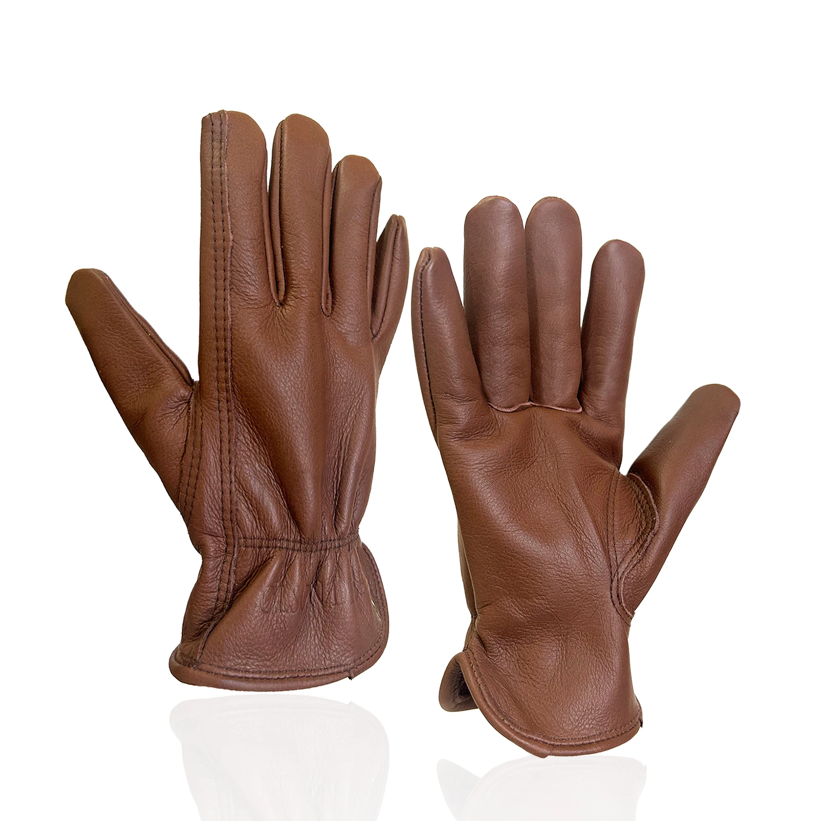 Brown Cowhide Leather Construction Safety Gloves For Men/Women, Garden ...