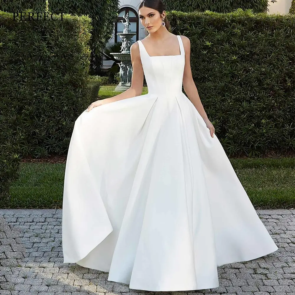 PERFECT-Square-Collar-Satin-Wedding-Dresses-Elegant-Backless-Sleeveless ...