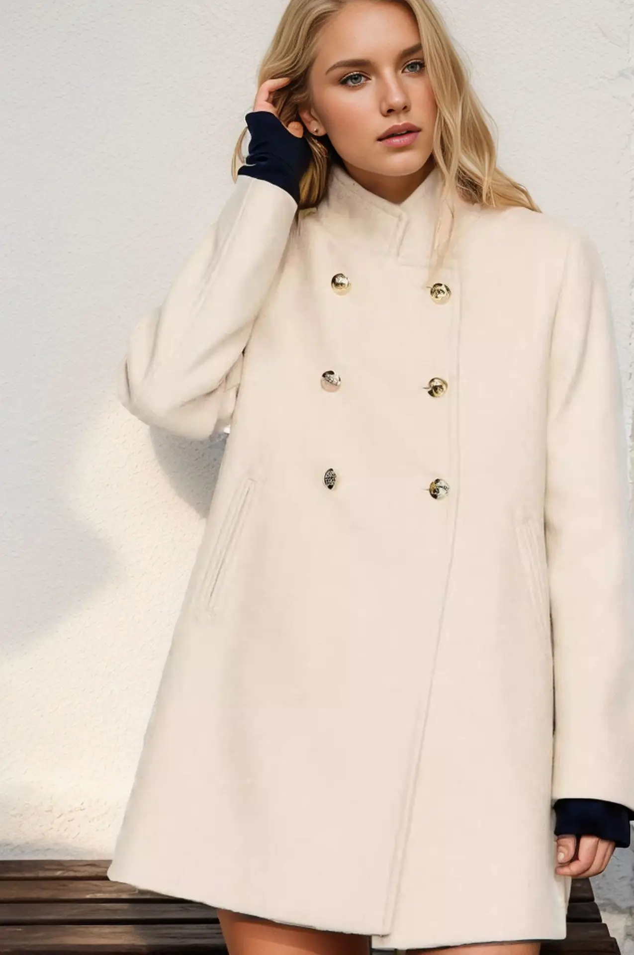 Abrigo-de-lana-liso-a-la-moda-para-mujer-chaqueta-ajustada-con-cuello ...