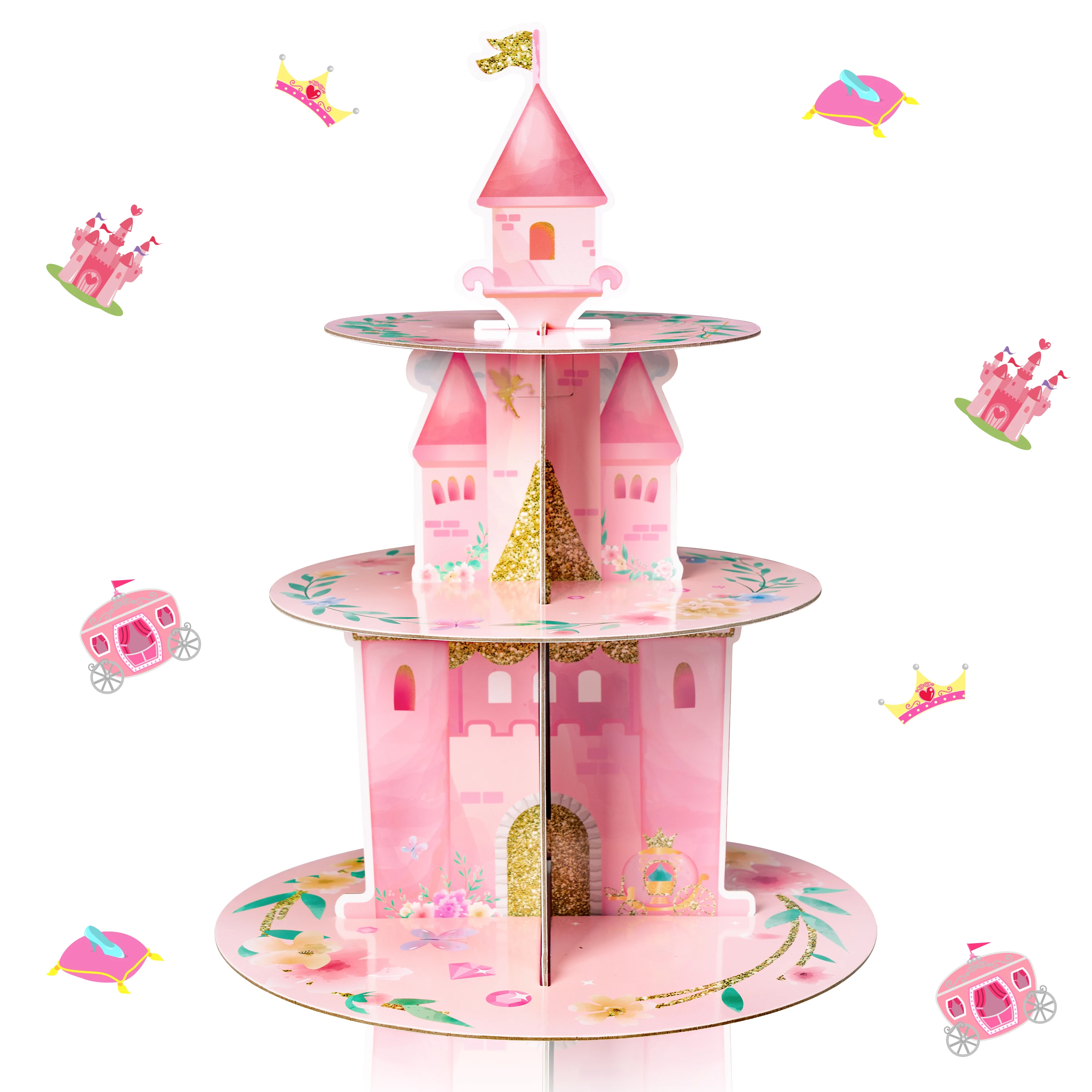 3-Layers-Watercolor-Princess-Cupcake-Stand-Cardboard-Castle-Shape-Cake ...