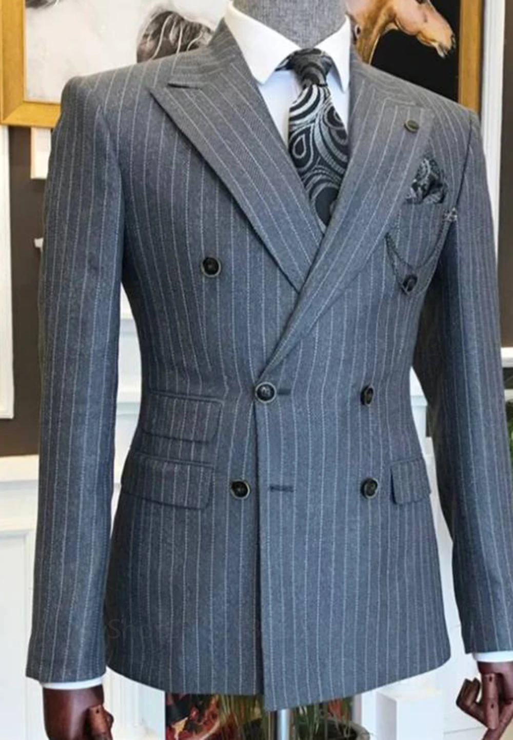 Traje-de-rayas-grises-para-hombre-esmoquin-con-solapa-de-pico-Blazer ...