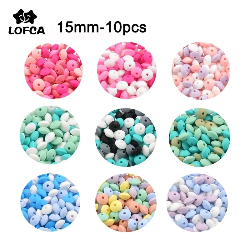 LOFCA-10pcs-15mm-Silicone-Lentil-Beads-Baby-Teething-Beads-BPA-Free ...