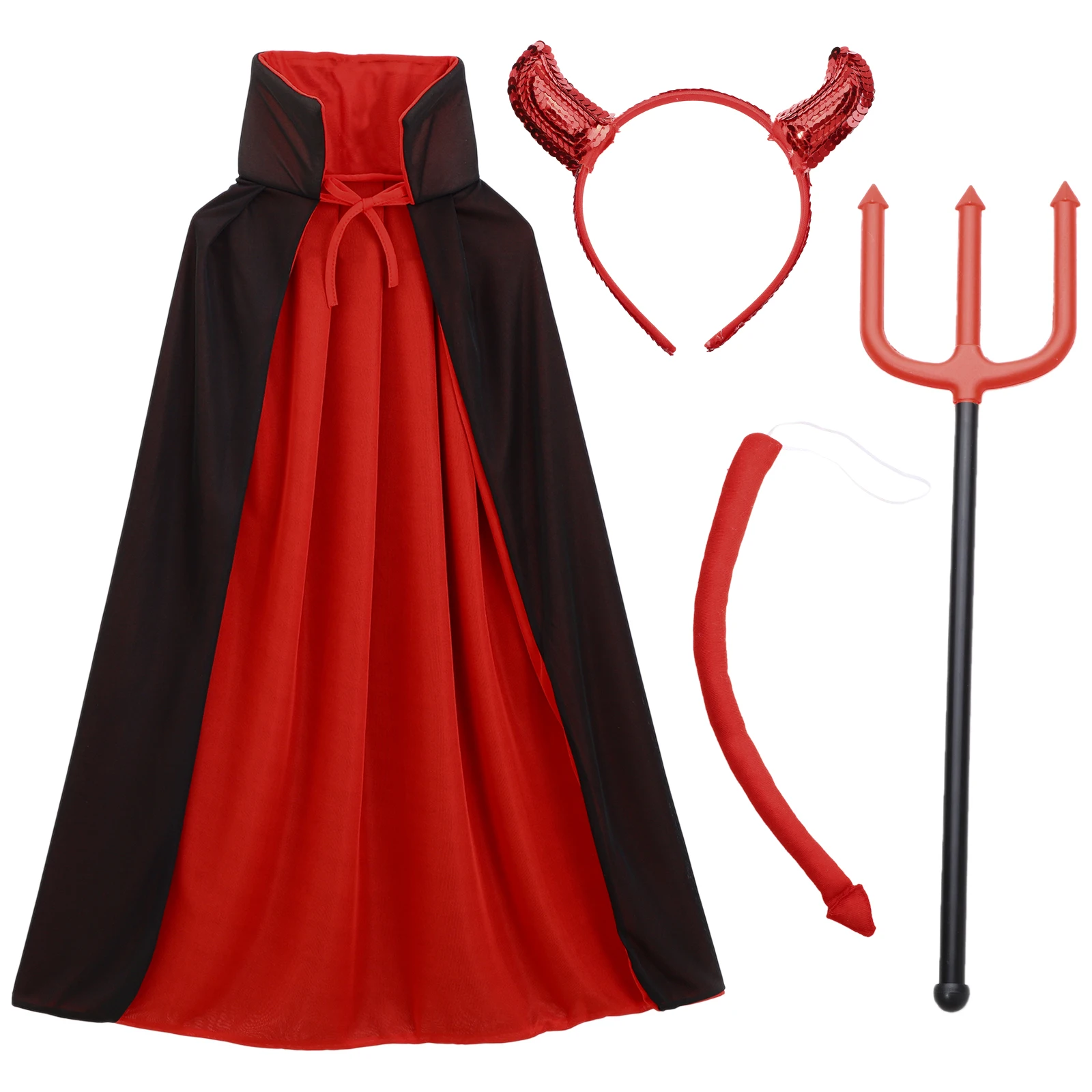 Adult Kids Devil Cloak Halloween Party Cosplay Costume Black Red ...